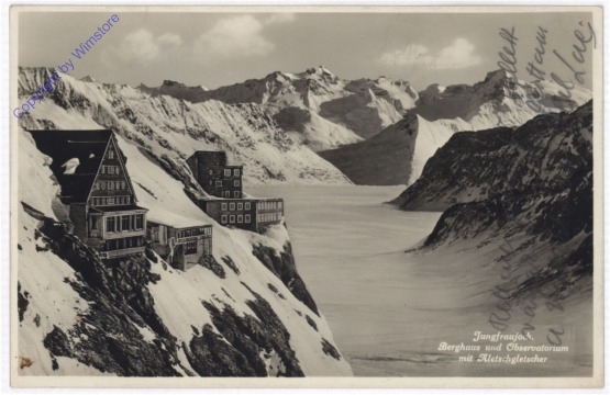 Jungfraujoch, Berghaus und Observatorium mit Aletschgletscher - Numismatik & Schmuck Walkner
