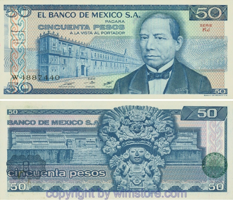 Mexiko, P073, 50 Pesos 27.1.1981, Siegel dunkelgrün, Guilloche dunkelgrau - Numismatik & Schmuck ...
