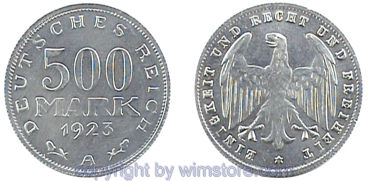 Weimarer Republik, 500 Mark 1923 A, KM 36, Aluminium - Numismatik ...