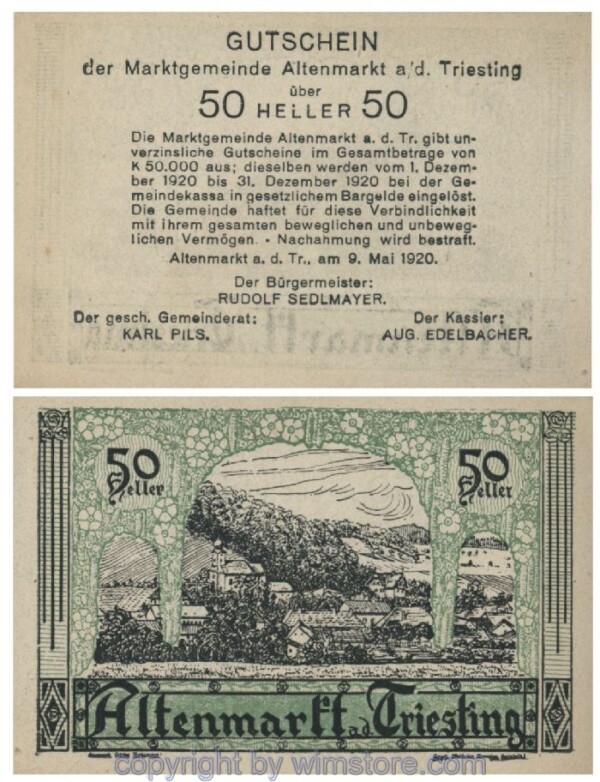 Altenmarkt a.d. Triesting, G0029a, 50 Heller, grün; 1- - Numismatik & Schmuck Walkner