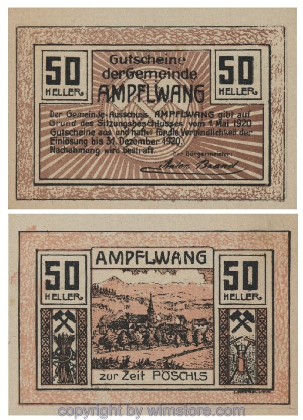 Ampfelwang, G0036a, 50 Heller, Fehldruck; 1 - Numismatik & Schmuck Walkner