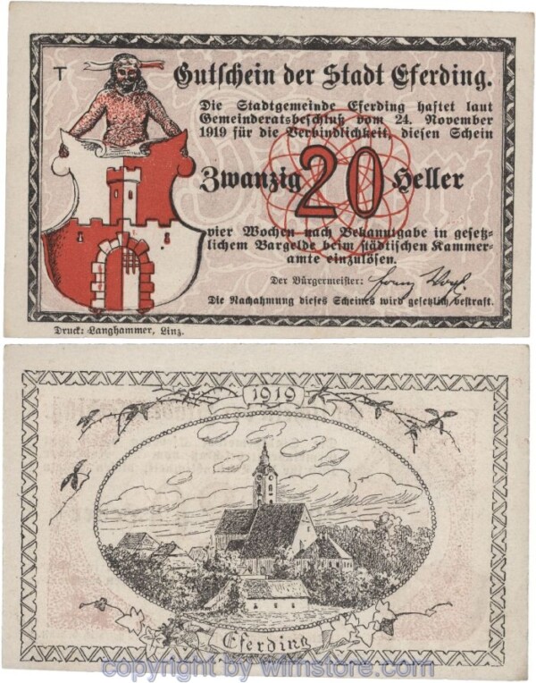 Eferding, G0152I20c, 20 Heller, T; 1- - Numismatik & Schmuck Walkner