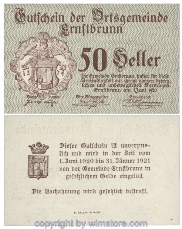 Ernstbrunn, J00183a, 50 Heller; 1 - Numismatik & Schmuck Walkner