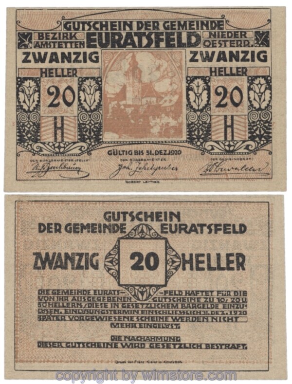 Euratsfeld, J00192b, 20 Heller; 1 - Numismatik & Schmuck Walkner