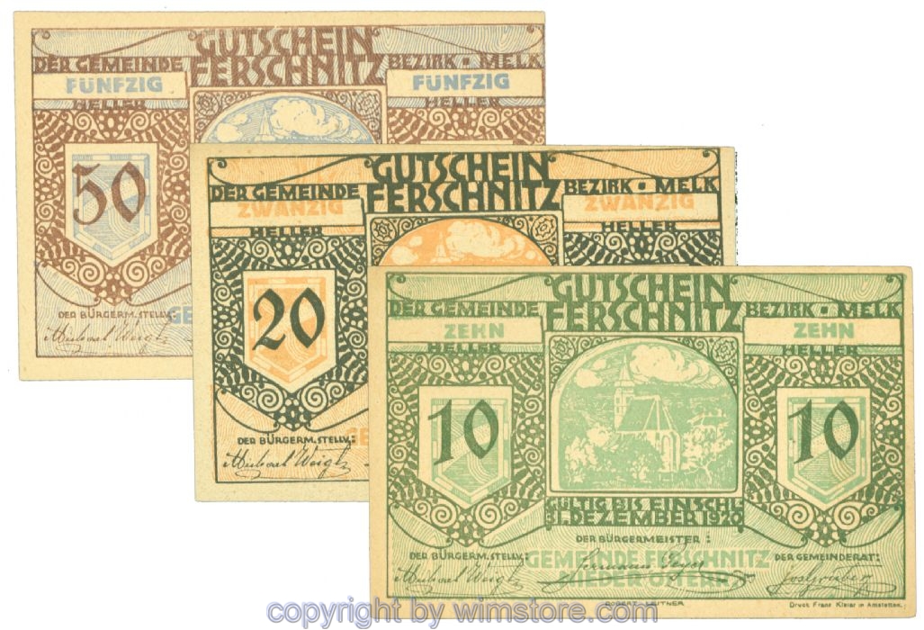 Ferschnitz, J00198g, Serie 10, 20, 50 Heller; 1 - Numismatik & Schmuck Walkner