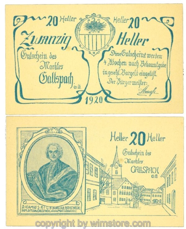 Gallspach, J00219b, 20 Heller; 1 - Numismatik & Schmuck Walkner