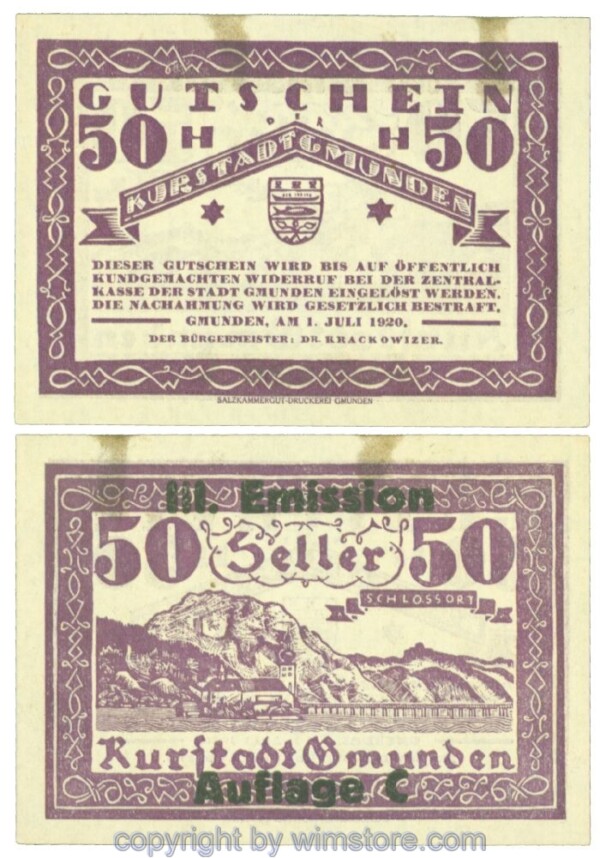 Gmunden, J00240SId, 50 Heller; 1- - Numismatik & Schmuck Walkner
