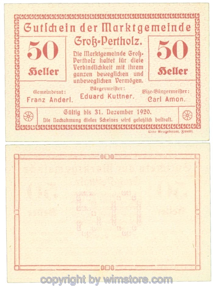 Gross-Pertholz, J00295IIa, 50 Heller; 1 - Numismatik & Schmuck Walkner