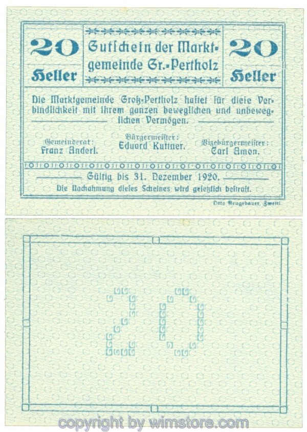 Gross-Pertholz, J00295IIb, 20 Heller; 1 - Numismatik & Schmuck Walkner