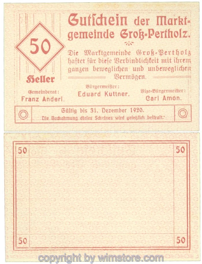 Gross-Pertholz, J00295IIcF, 50 Heller; 1- - Numismatik & Schmuck Walkner