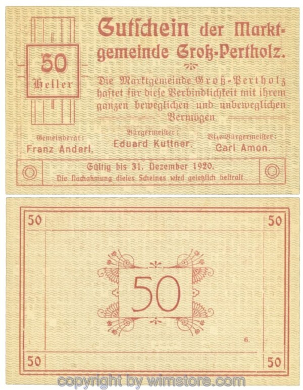 Gross-Pertholz, J00295IIId, 50 Heller; 1 - Numismatik & Schmuck Walkner