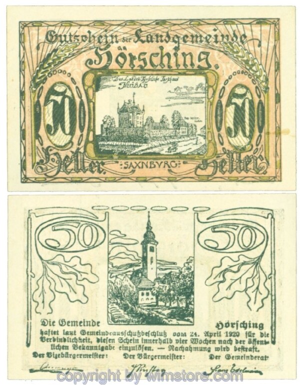 Hörsching, J00399IIe, 50 Heller; 1- - Numismatik & Schmuck Walkner