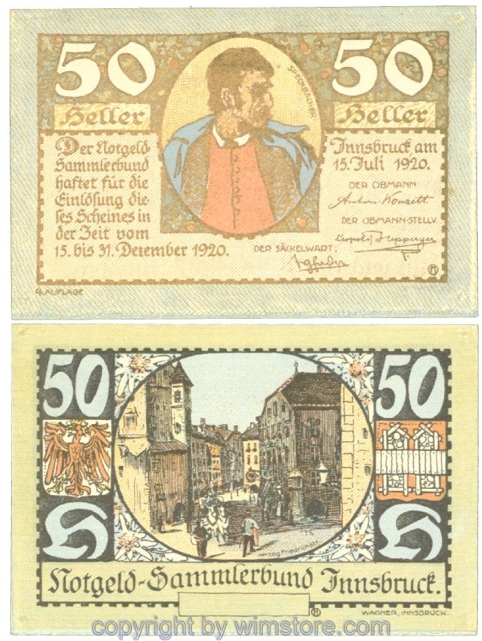 Innsbruck, Prv. Notgeld-Sammlerbund, J00412Sg, 50 Heller; 1 - Numismatik & Schmuck Walkner