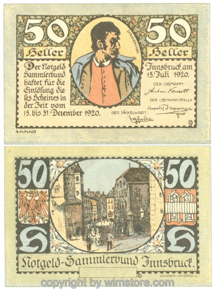 Innsbruck, Prv. Notgeld-Sammlerbund, J00412So, 50 Heller; 1 - Numismatik & Schmuck Walkner