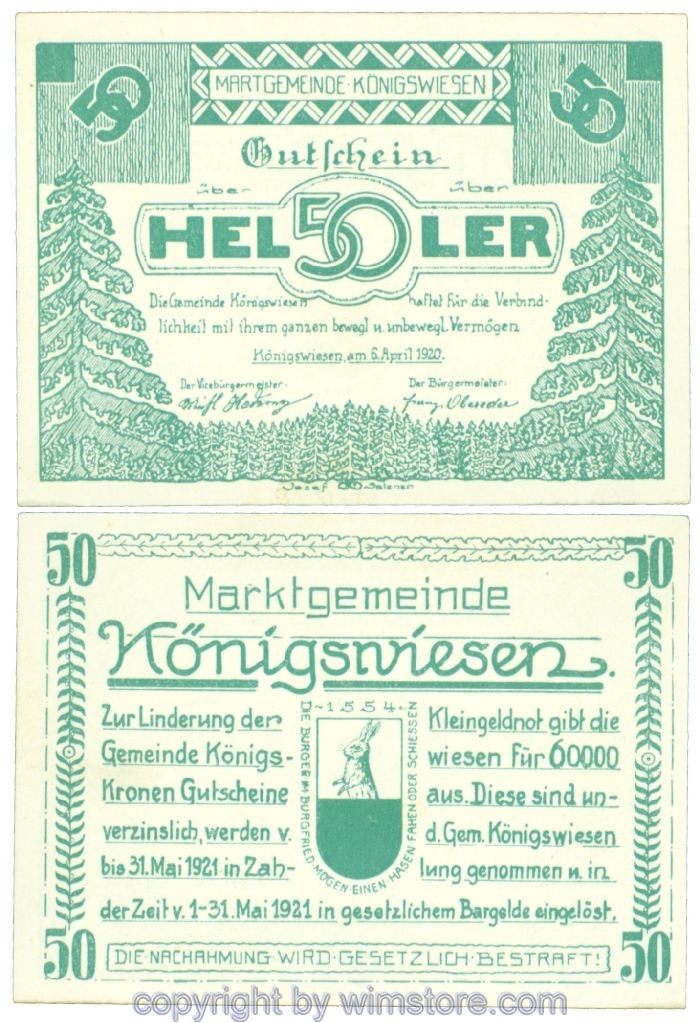 Königswiesen, J00464F, 50 Heller; 1 - Numismatik & Schmuck Walkner