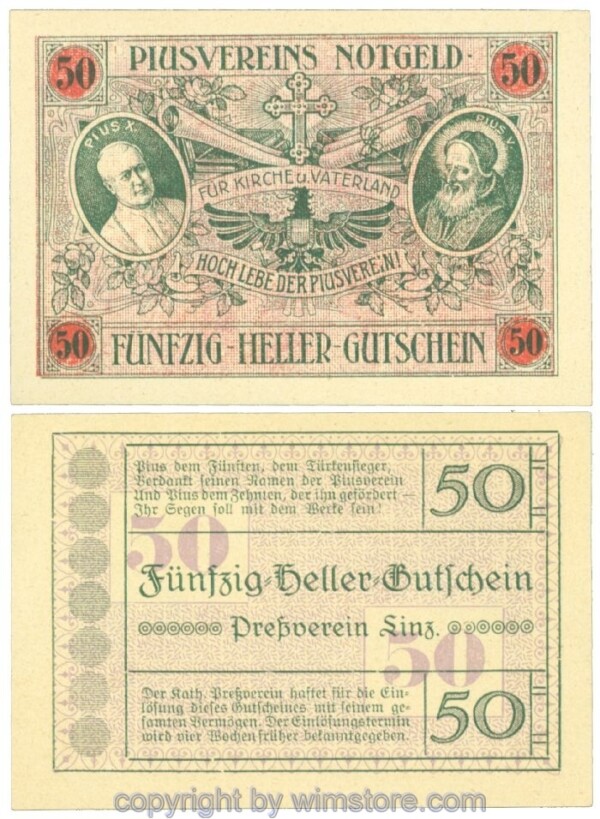 Linz, Prv. Pressverein Linz, J00553IIf, 50 Heller; 1 - Numismatik & Schmuck Walkner