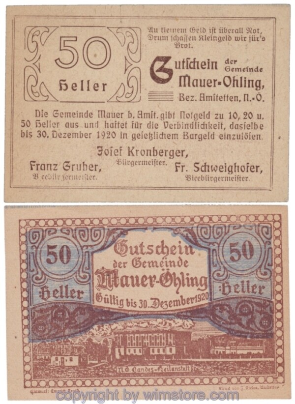 Mauer-Öhling, J00599f, 50 Heller; 1 - Numismatik & Schmuck Walkner